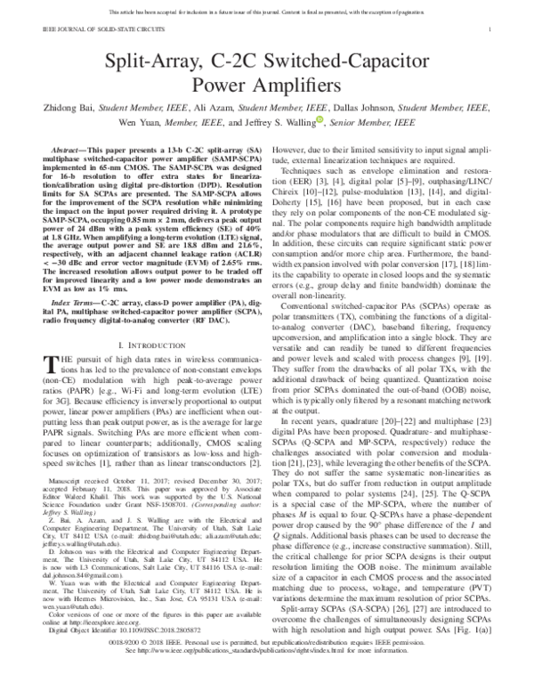 (PDF) A split-array, C-2C switched-capacitor power amplifier in 65nm CMOS