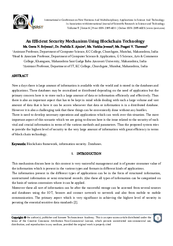 (PDF) An Efficient Security Mechanism Using Blockchain Technology