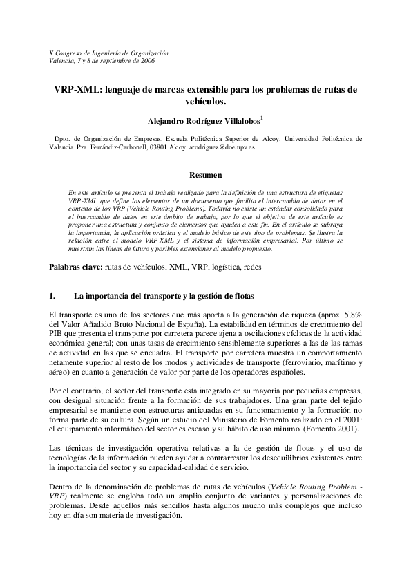(PDF) VRP-XML: lenguaje de marcas extensible para los problemas de rutas de vehículos