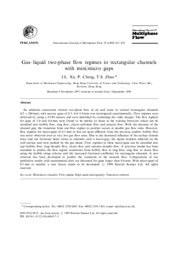 (PDF) Gas–liquid two-phase flow regimes in rectangular channels with mini/micro gaps