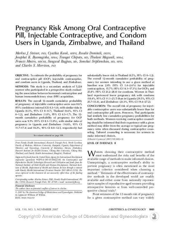 (PDF) Pregnancy Risk Among Oral Contraceptive Pill, Injectable ...