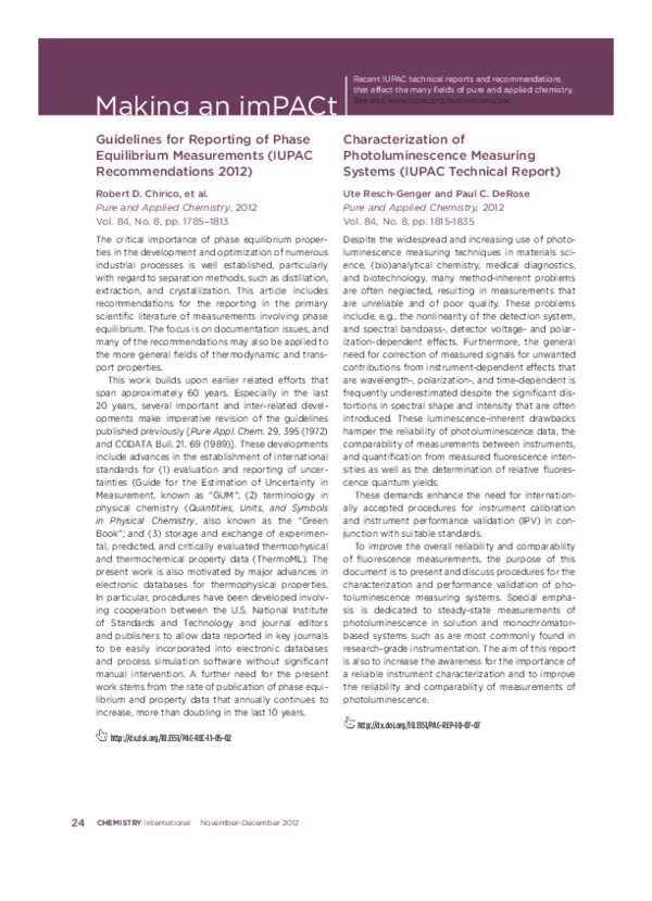 (PDF) Characterization of photoluminescence measuring systems (IUPAC Technical Report) | Ute ...