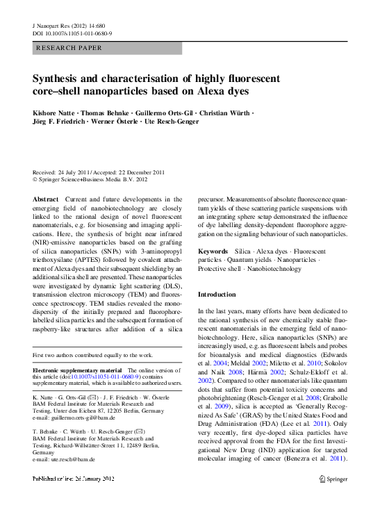 (PDF) Synthesis and characterisation of highly fluorescent core–shell ...