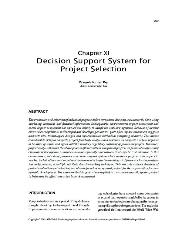 (PDF) Decision Support System for Project Selection