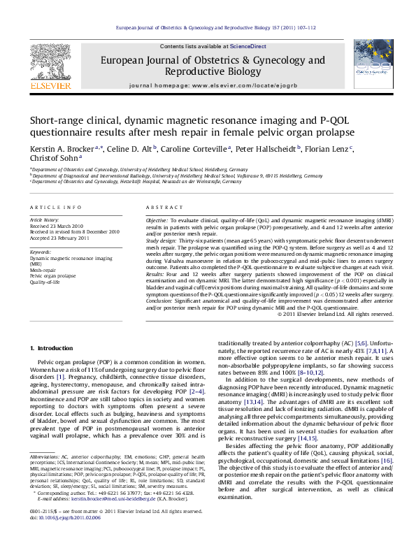 (PDF) Short-range clinical, dynamic magnetic resonance imaging and P ...