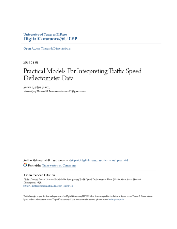 (PDF) Practical Models For Interpreting Traffic Speed Deflectometer Data