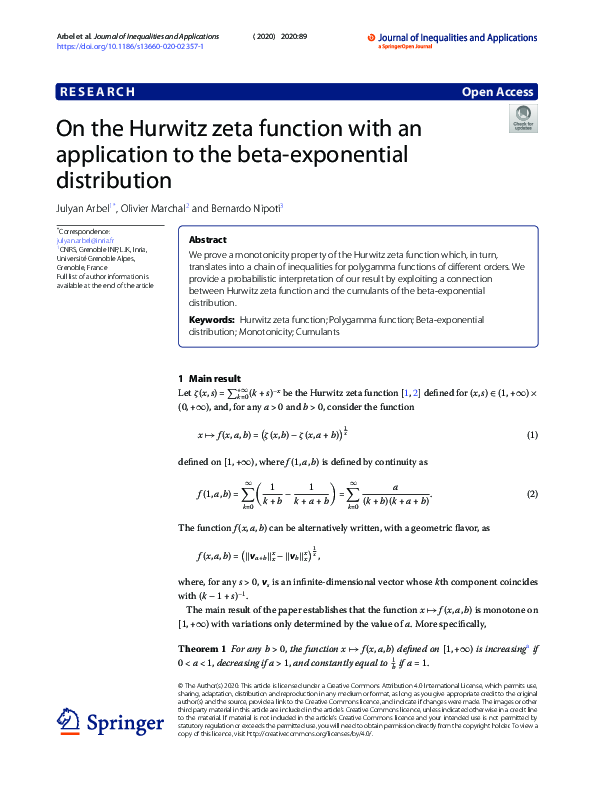 (PDF) Hurwitz Zeta Function: Monotonicity & Beta-Exponential Insights