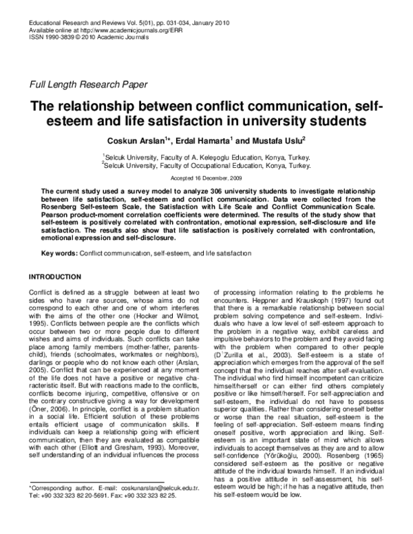 (PDF) The Relationship Between Conflict Communication Self Esteem and ...