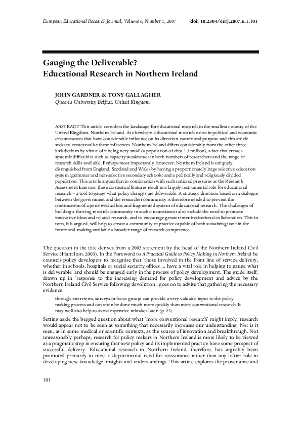 (PDF) Gauging the Deliverable? Educational Research in Northern Ireland