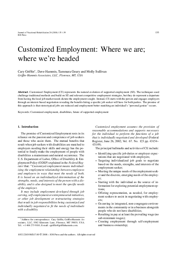 (PDF) Customized Employment: Where we are; where we're headed