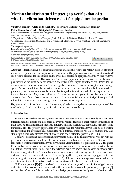 Pdf Motion Simulation And Impact Gap Verification Of A Wheeled Vibration Driven Robot For
