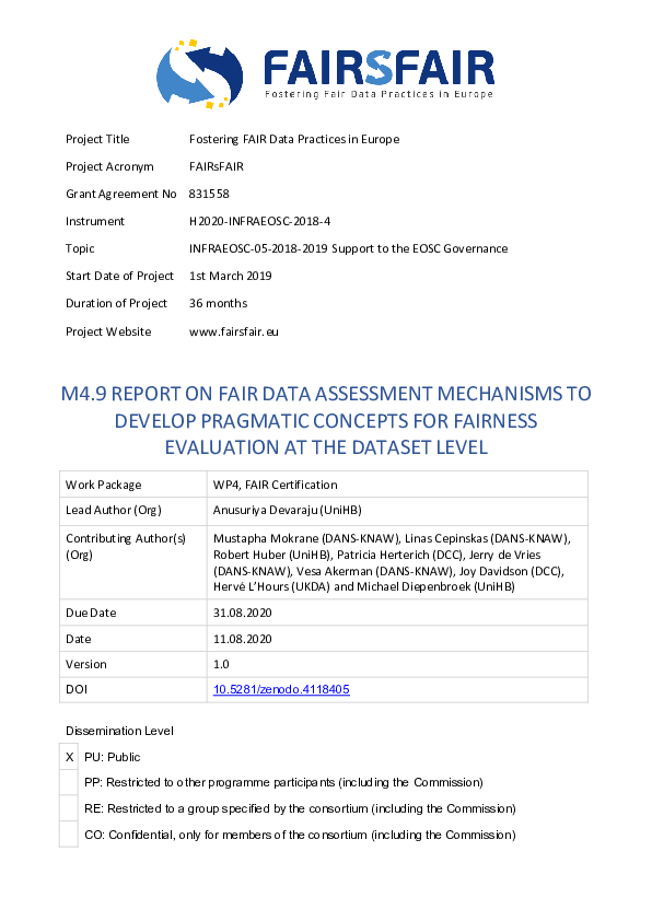 (PDF) M4.9 Report on Fair Data Assessment Mechanisms to Develop ...