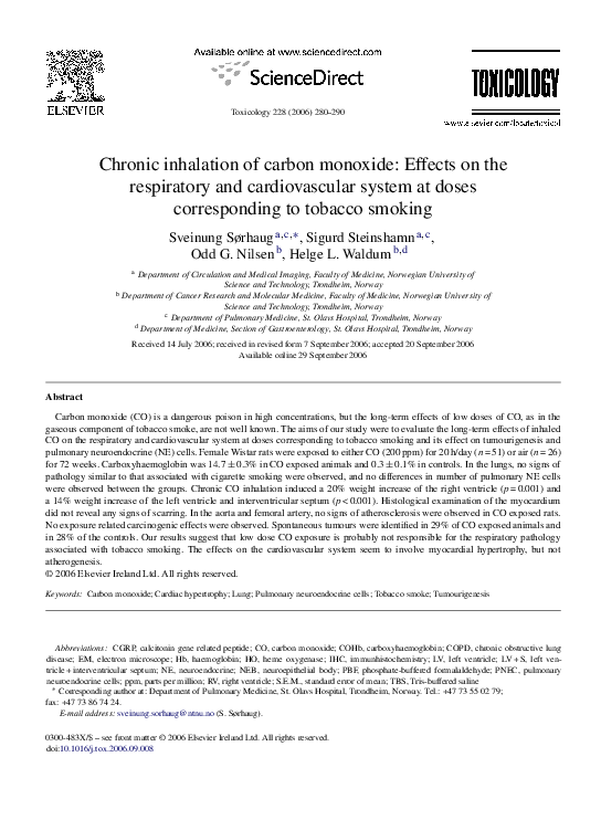 Chronic inhalation of carbon monoxide: Effects on the respiratory and ...