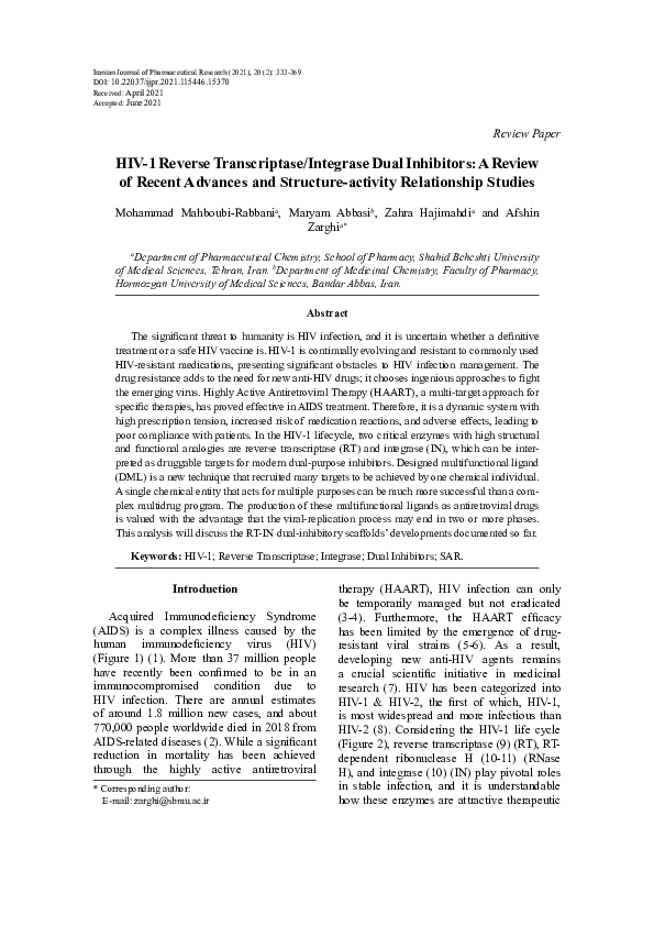 (PDF) HIV-1 Reverse Transcriptase/Integrase Dual Inhibitors: A Review of Recent Advances and ...
