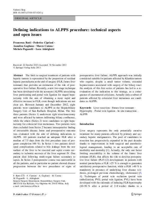 (PDF) Defining indications to ALPPS procedure: technical aspects and ...