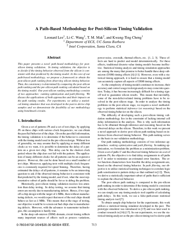 Pdf A Path Based Methodology For Post Silicon Timing Validation