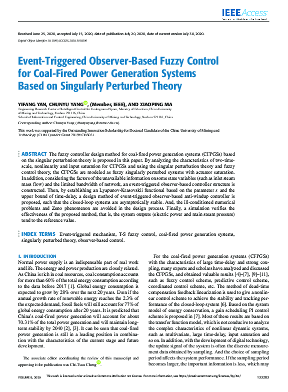 (PDF) Event-Triggered Observer-Based Fuzzy Control for Coal-Fired Power Generation Systems Based ...