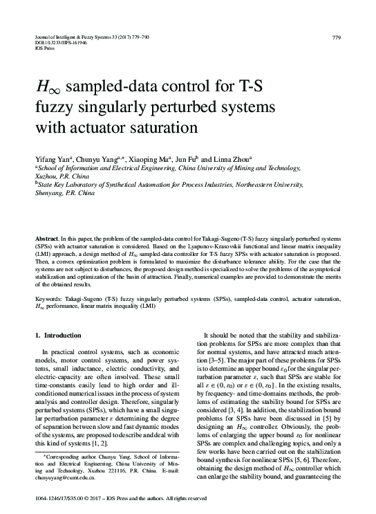 Pdf H∞ Sampled Data Control For T S Fuzzy Singularly Perturbed Systems With Actuator Saturation