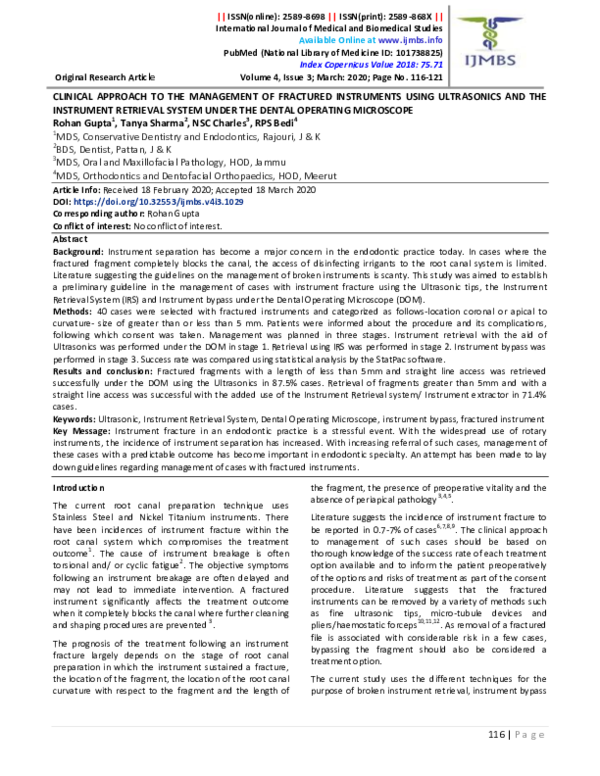 (PDF) Clinical Approach to the Management of Fractured Instruments ...