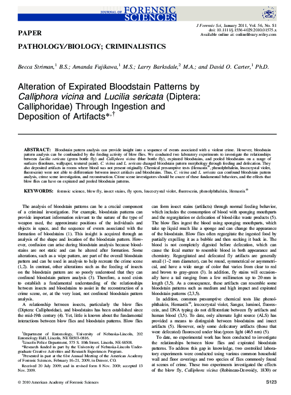 (PDF) Alteration of Expirated Bloodstain Patterns by Calliphora vicina ...