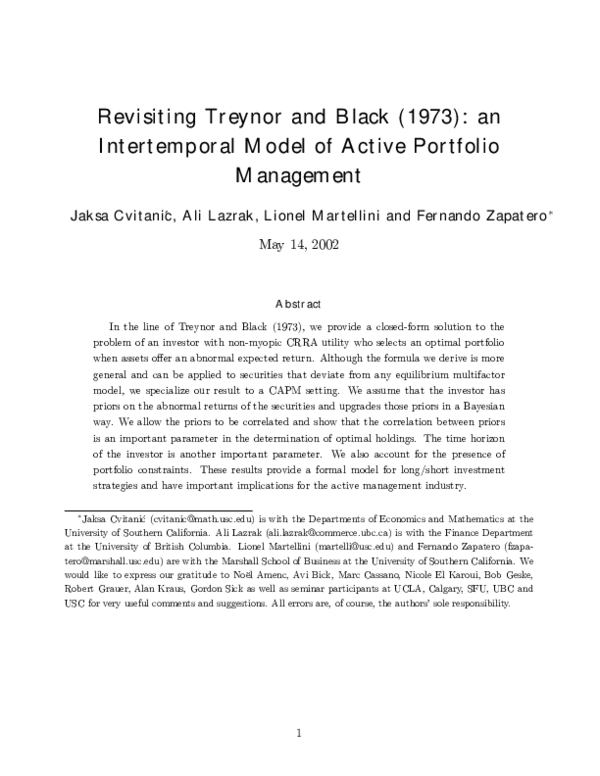 (PDF) Revisiting Treynor and Black (1973): an intertemporal model of ...