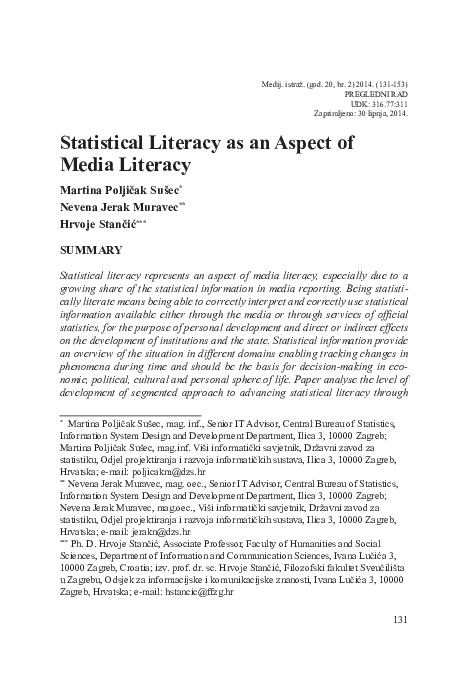 (PDF) Statistical Literacy as an Aspect of Media Literacy