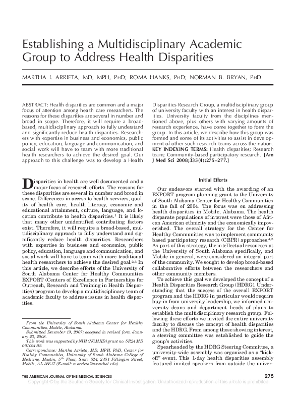 (PDF) Establishing a Multidisciplinary Academic Group to Address Health ...