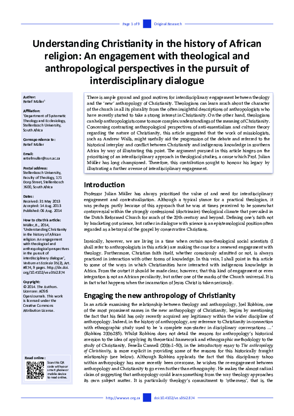 (PDF) Understanding Christianity in the history of African religion: An ...