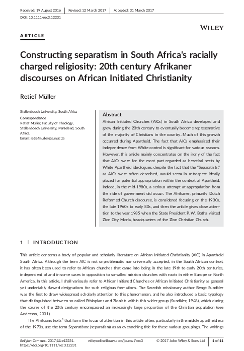 (PDF) Constructing separatism in South Africa's racially charged ...