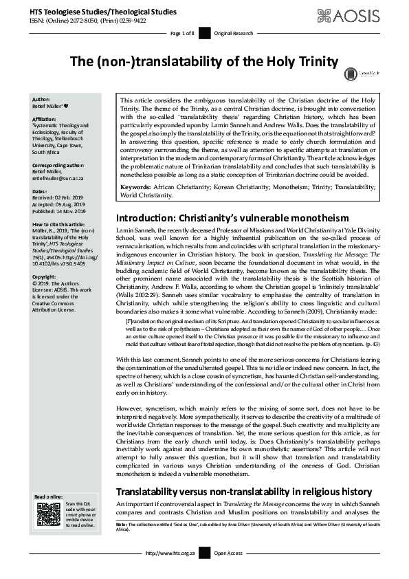(PDF) The (non-)translatability of the Holy Trinity