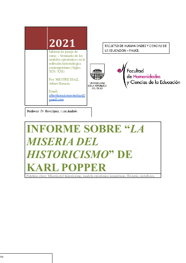 (PDF) La Teoría de la Historia en la Miseria del Historicismo de Karl ...