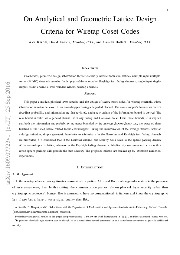 (PDF) On Analytical and Geometric Lattice Design Criteria for Wiretap ...