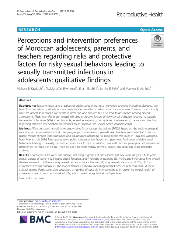 (PDF) Perceptions and intervention preferences of Moroccan adolescents, parents, and teachers ...