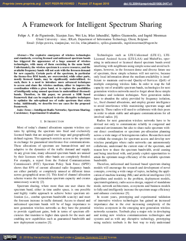 (PDF) A Framework for Intelligent Spectrum Sharing