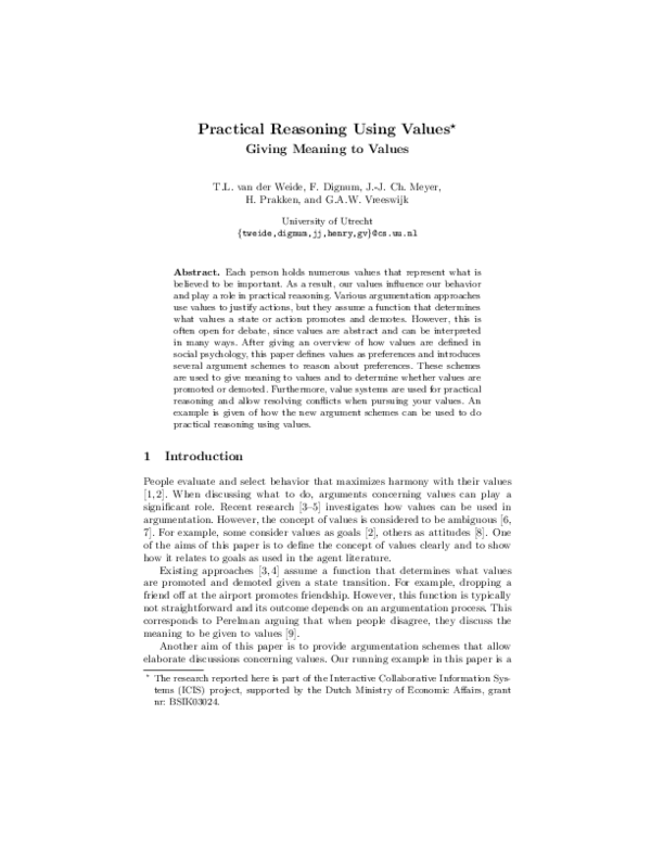 (PDF) Practical Reasoning Using Values