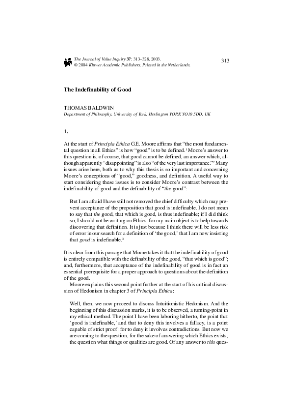 (PDF) The Indefinability of Good