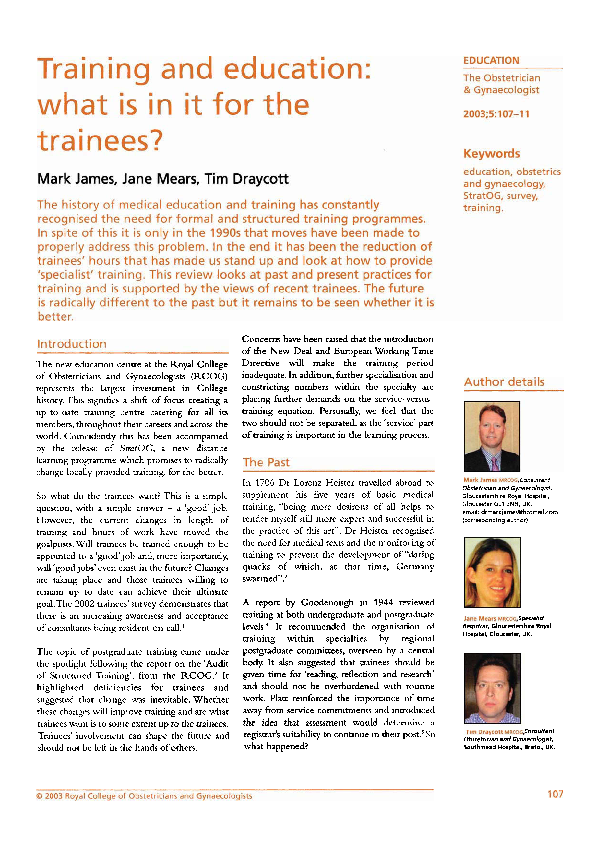 (PDF) Training and education: what is in it for the trainees? | Jane ...