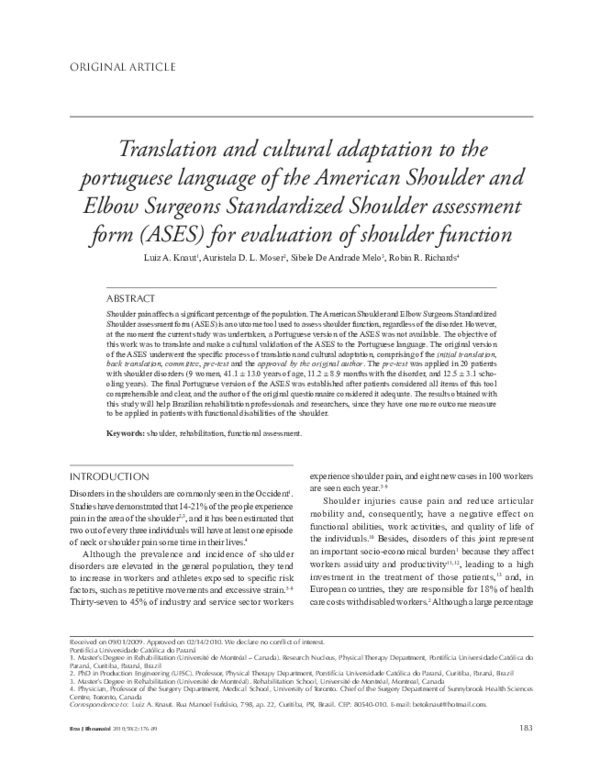 (PDF) Tradução e adaptação cultural à língua portuguesa do American ...