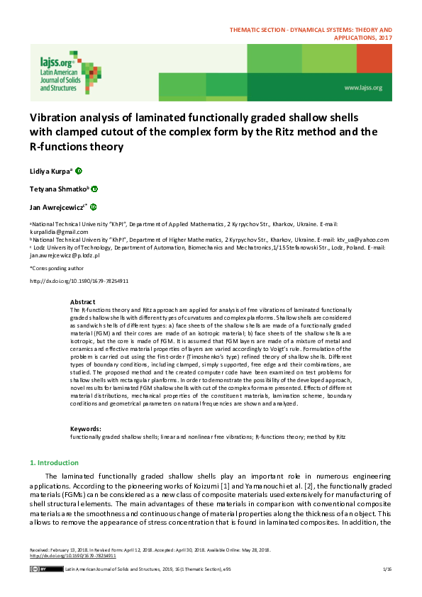 (PDF) Vibration analysis of laminated functionally graded shallow shells with clamped cutout of ...