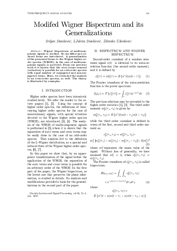 (PDF) Modified Wigner bispectrum and its generalizations