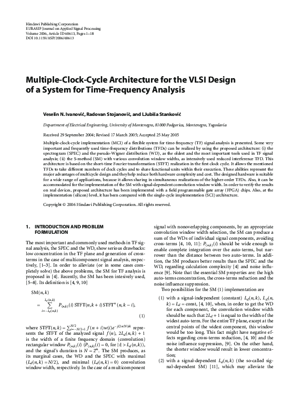 (PDF) Multiple-Clock-Cycle Architecture for the VLSI Design of a System for Time-Frequency Analysis