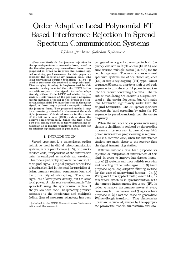 (PDF) Order Adaptive Local Polynomial FT Based Interference Rejection in Spread Spectrum ...