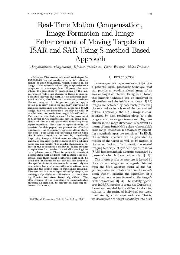 Pdf Real Time Motion Compensation Image Formation And Image Enhancement Of Moving Targets In