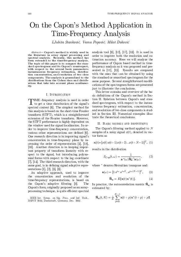 (PDF) On the Capon's method application in time-frequency analysis