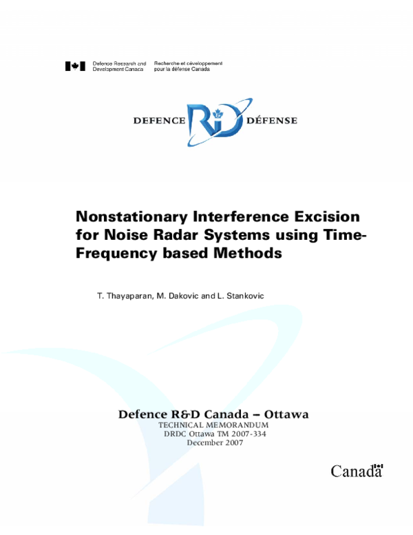 Pdf Nonstationary Interference Excision For Noise Radar Systems Using Time Frequency Based Methods