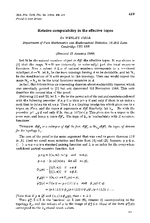 (PDF) Relative computability in the effective topos