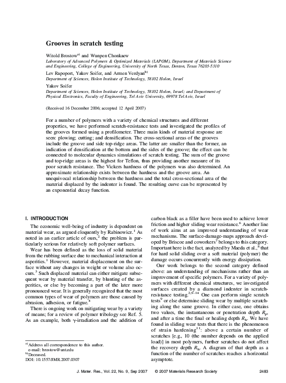 (PDF) Grooves in scratch testing