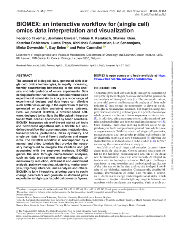 (PDF) BIOMEX: an interactive workflow for (single cell) omics data ...
