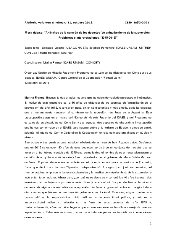 Pdf Mesa Debate “a 40 Años De La Sanción De Los Decretos ‘de