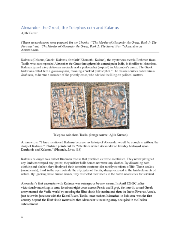 (PDF) Alexander the Great, the Telephos coin and Kalanus
